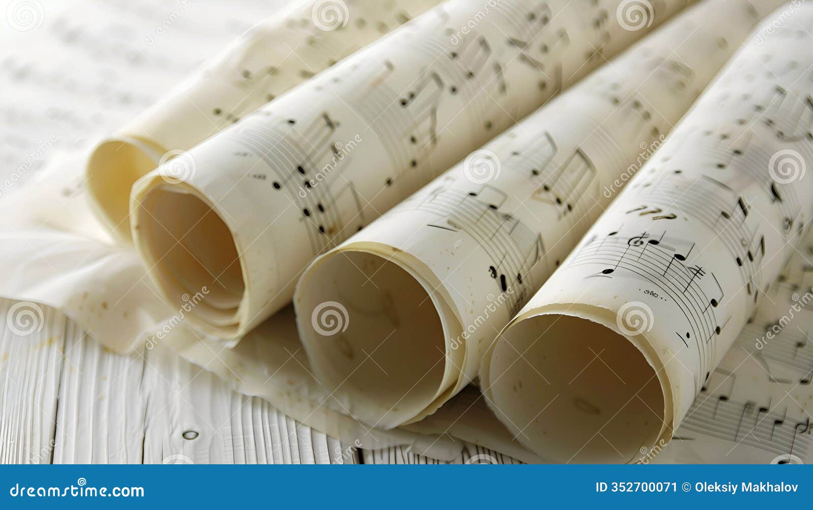 Rolled Sheets with Music Notes on Light Background, Closeup Stock Image ...