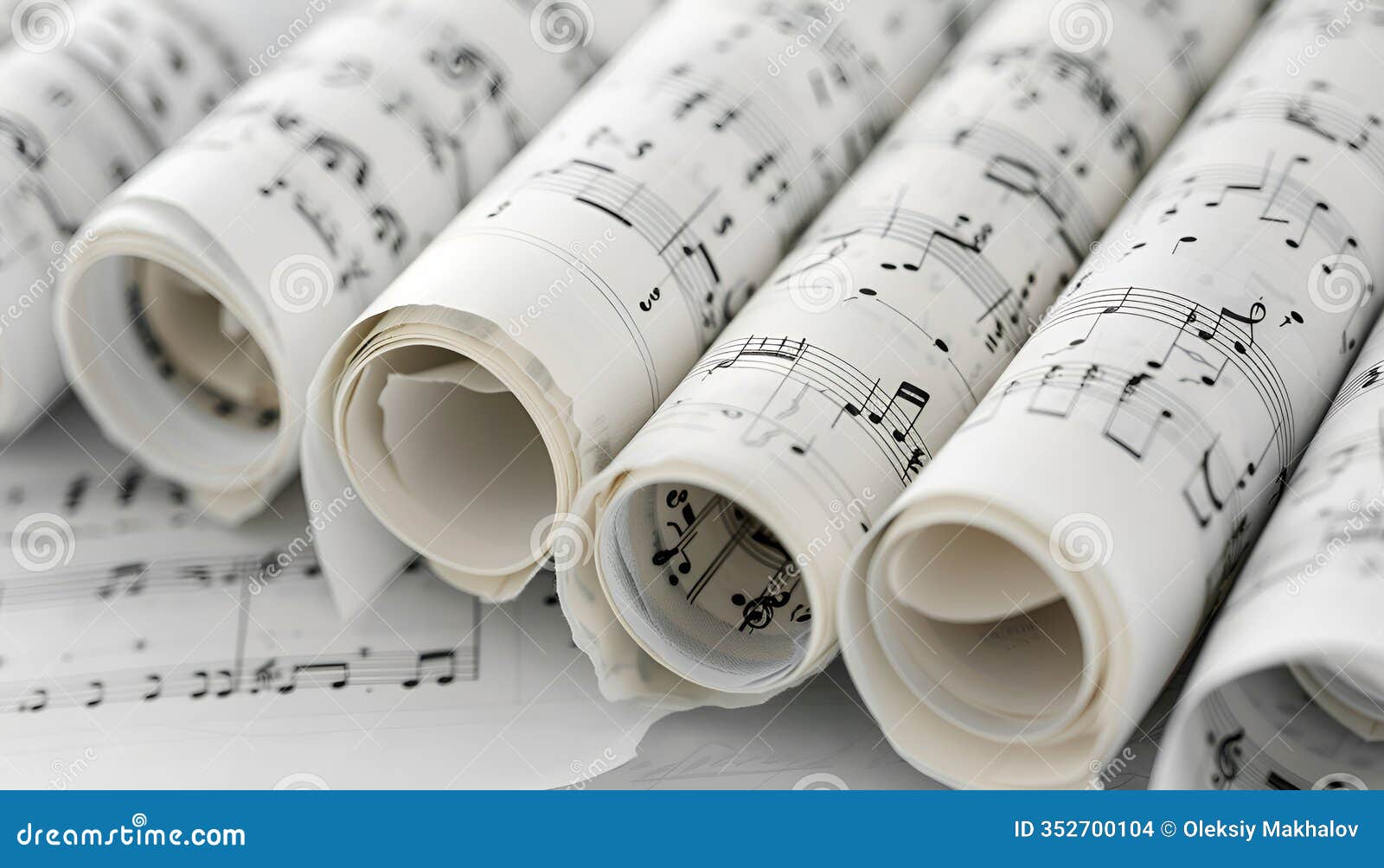 Rolled Sheets with Music Notes on Light Background, Closeup Stock Photo ...
