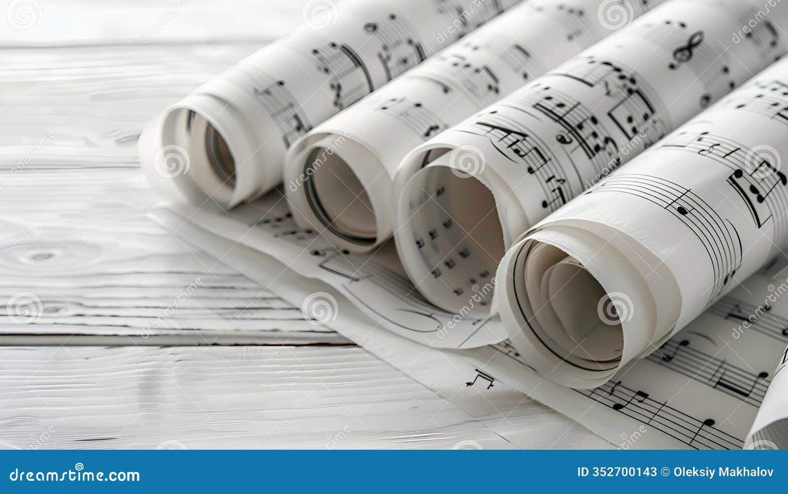 Rolled Sheets with Music Notes on Light Background, Closeup Stock Image ...