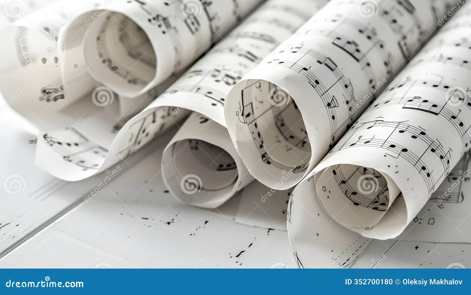 Rolled Sheets with Music Notes on Light Background, Closeup Stock Photo ...
