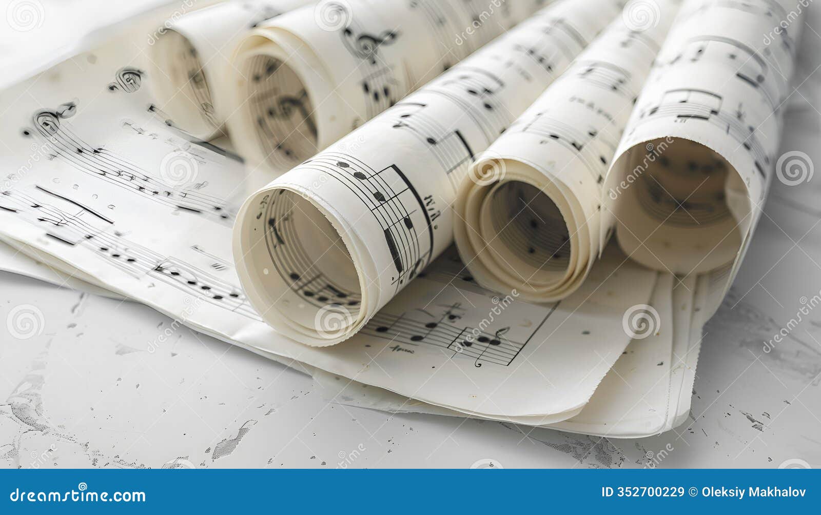 Rolled Sheets with Music Notes on Light Background, Closeup Stock Image ...