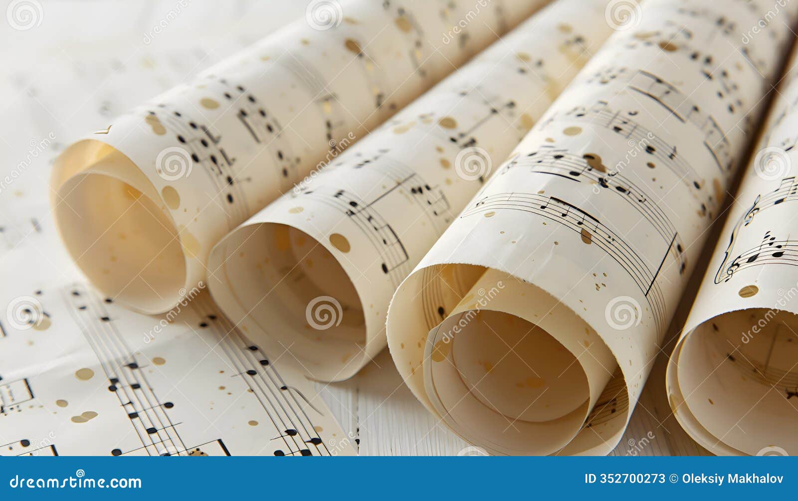 Rolled Sheets with Music Notes on Light Background, Closeup Stock Image ...