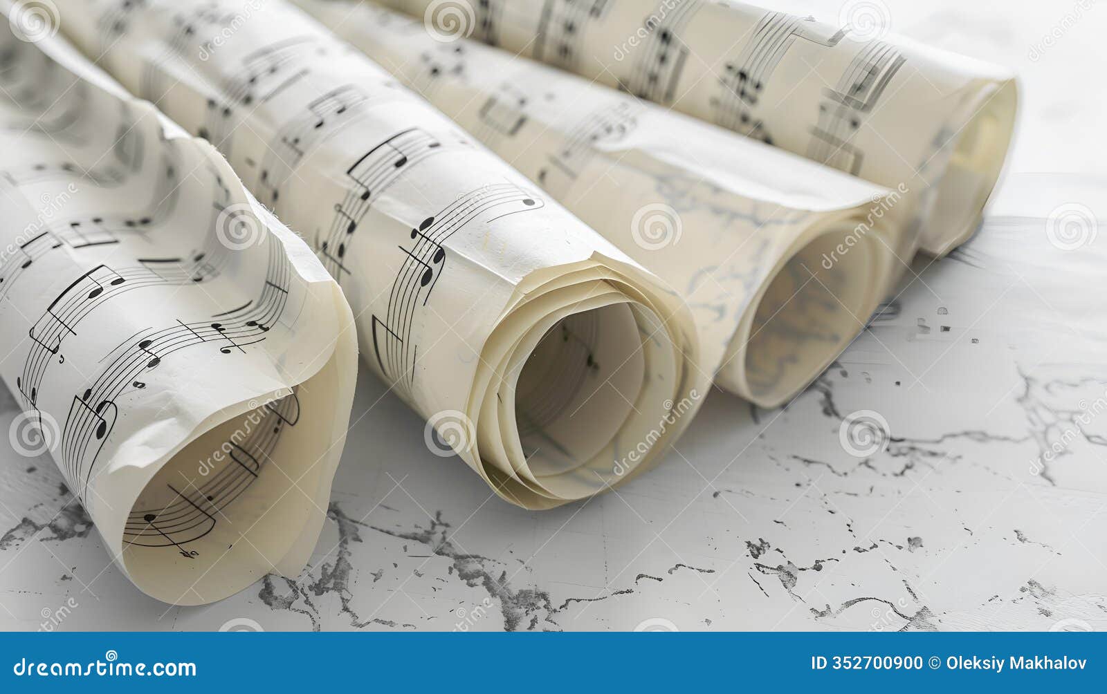 Rolled Sheets with Music Notes on Light Background, Closeup Stock Photo ...