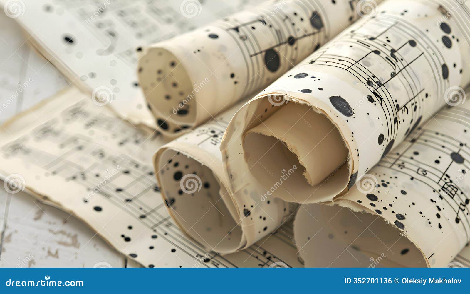 Rolled Sheets with Music Notes on Light Background, Closeup Stock Photo ...