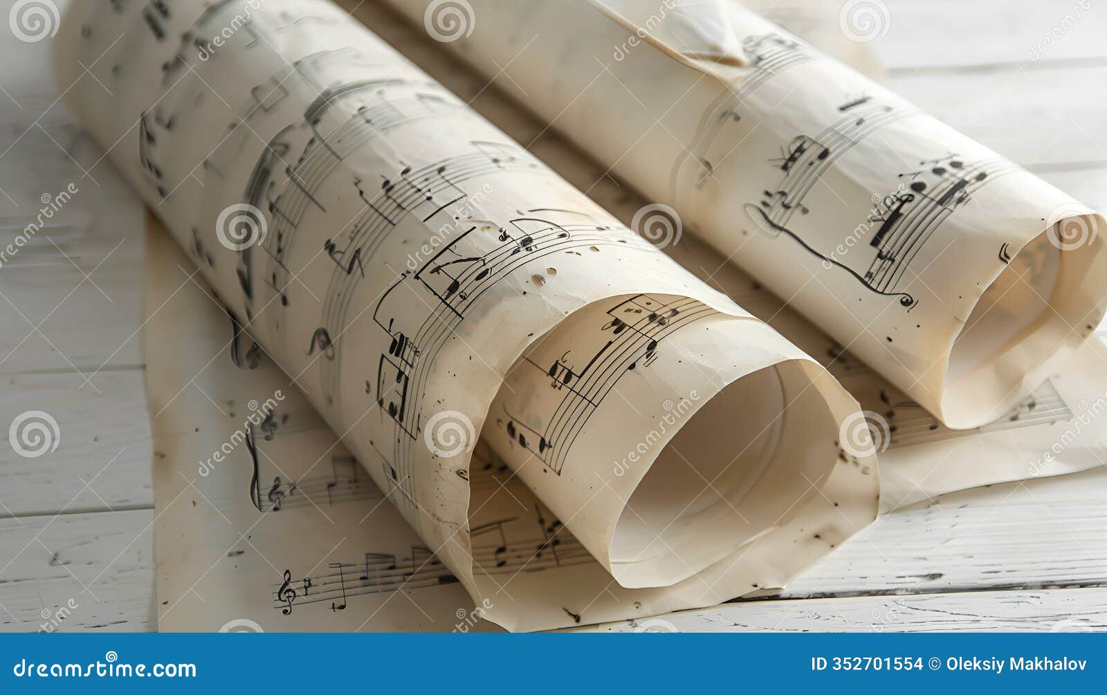 Rolled Sheets with Music Notes on Light Background, Closeup Stock Photo ...