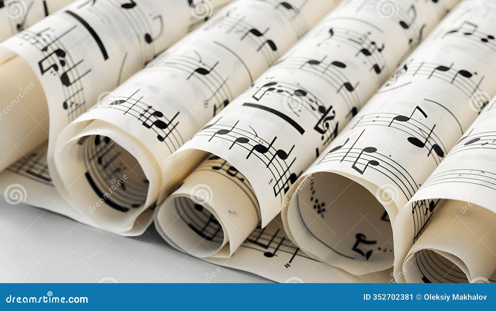 Rolled Sheets with Music Notes on Light Background, Closeup Stock Image ...