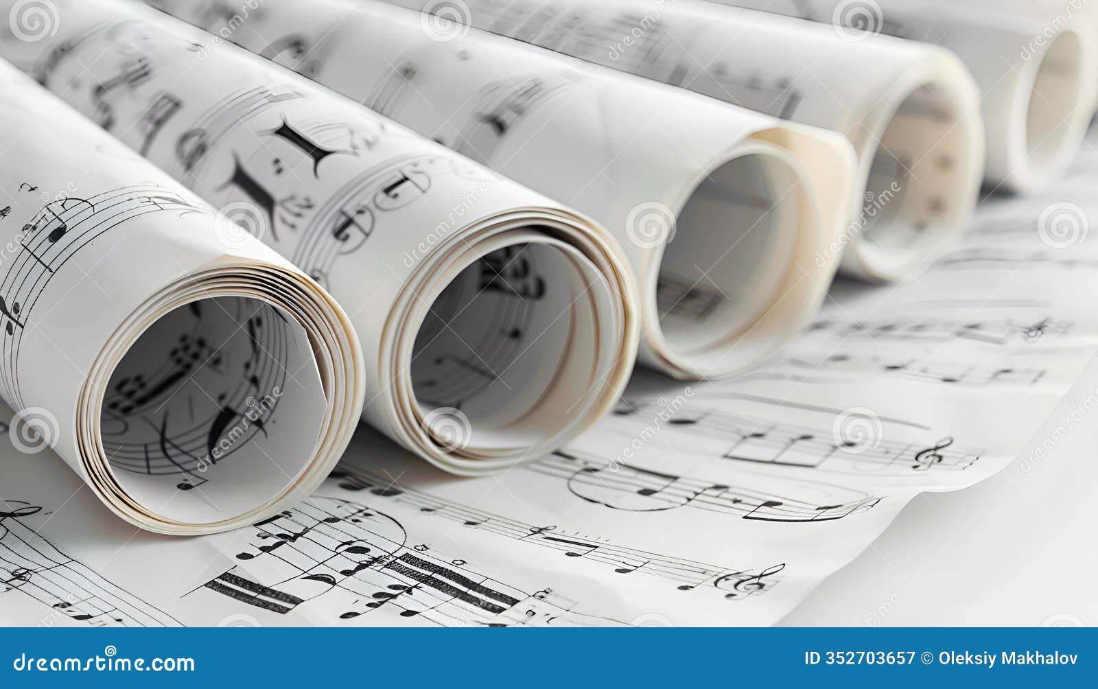 Rolled Sheets with Music Notes on Light Background, Closeup Stock Image ...