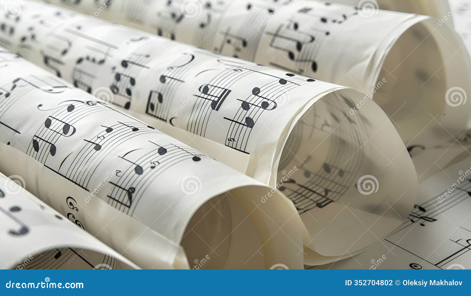 Rolled Sheets with Music Notes on Light Background, Closeup Stock Photo ...