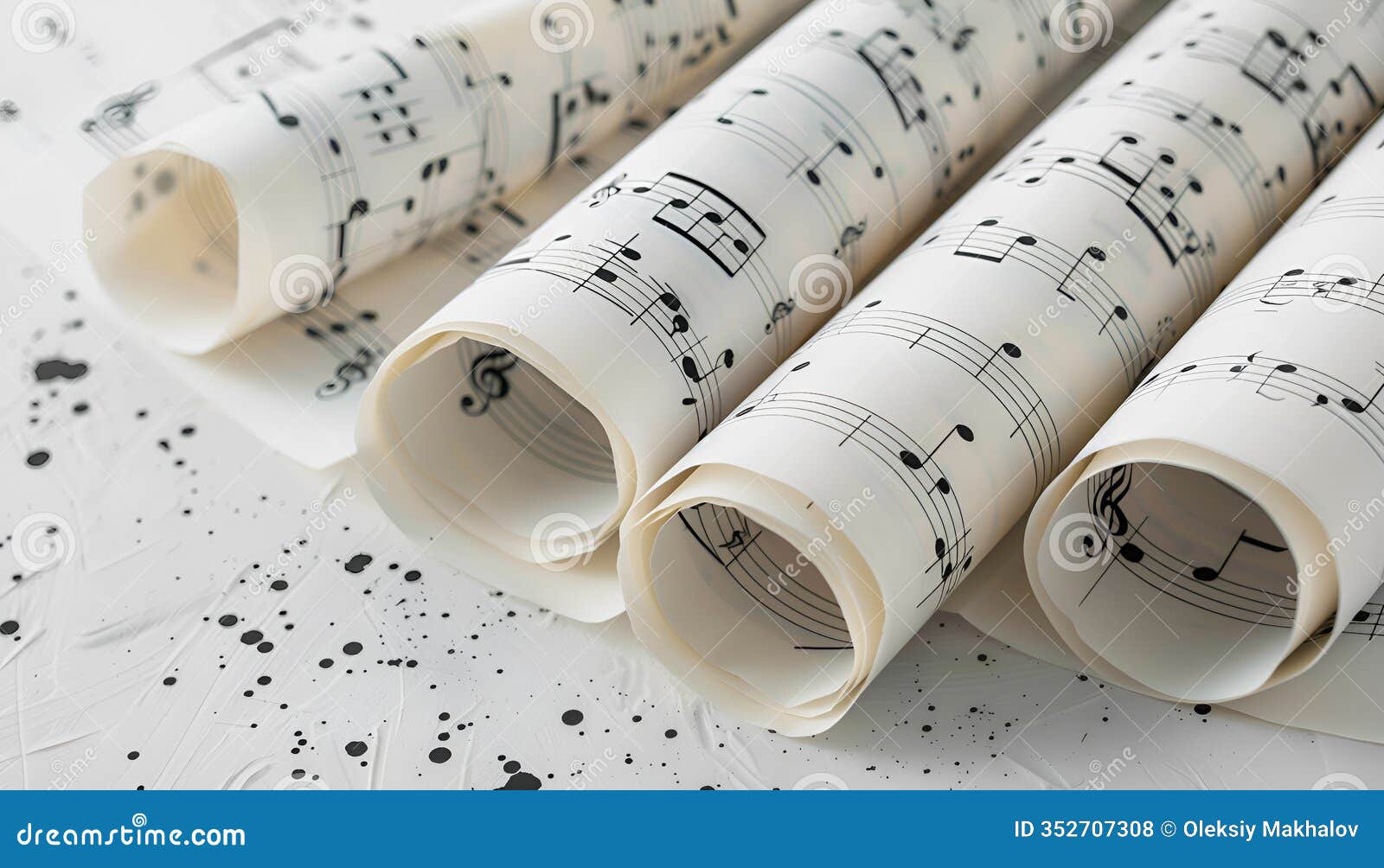 Rolled Sheets with Music Notes on Light Background, Closeup Stock Photo ...