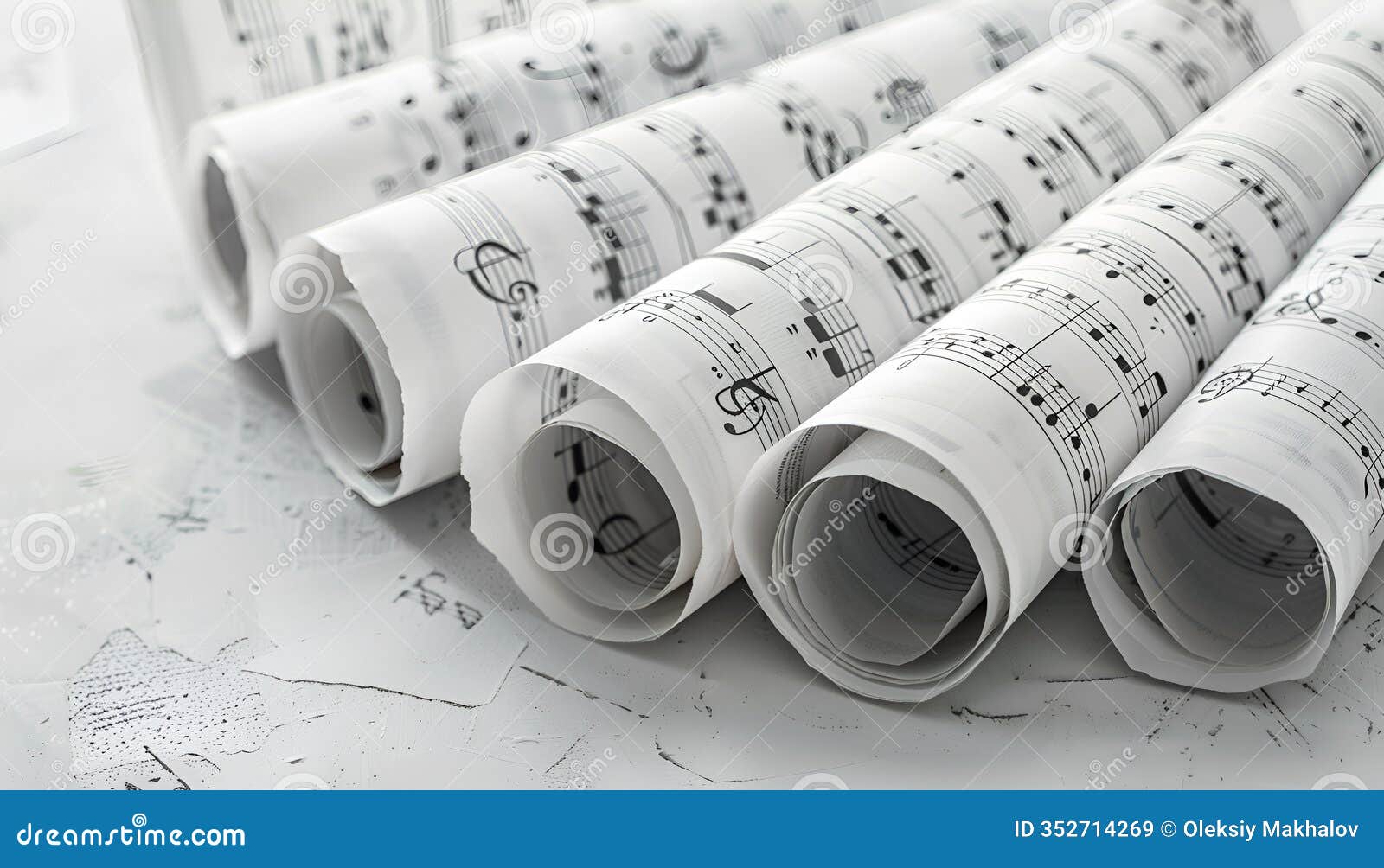 Rolled Sheets with Music Notes on Light Background, Closeup Stock Image ...