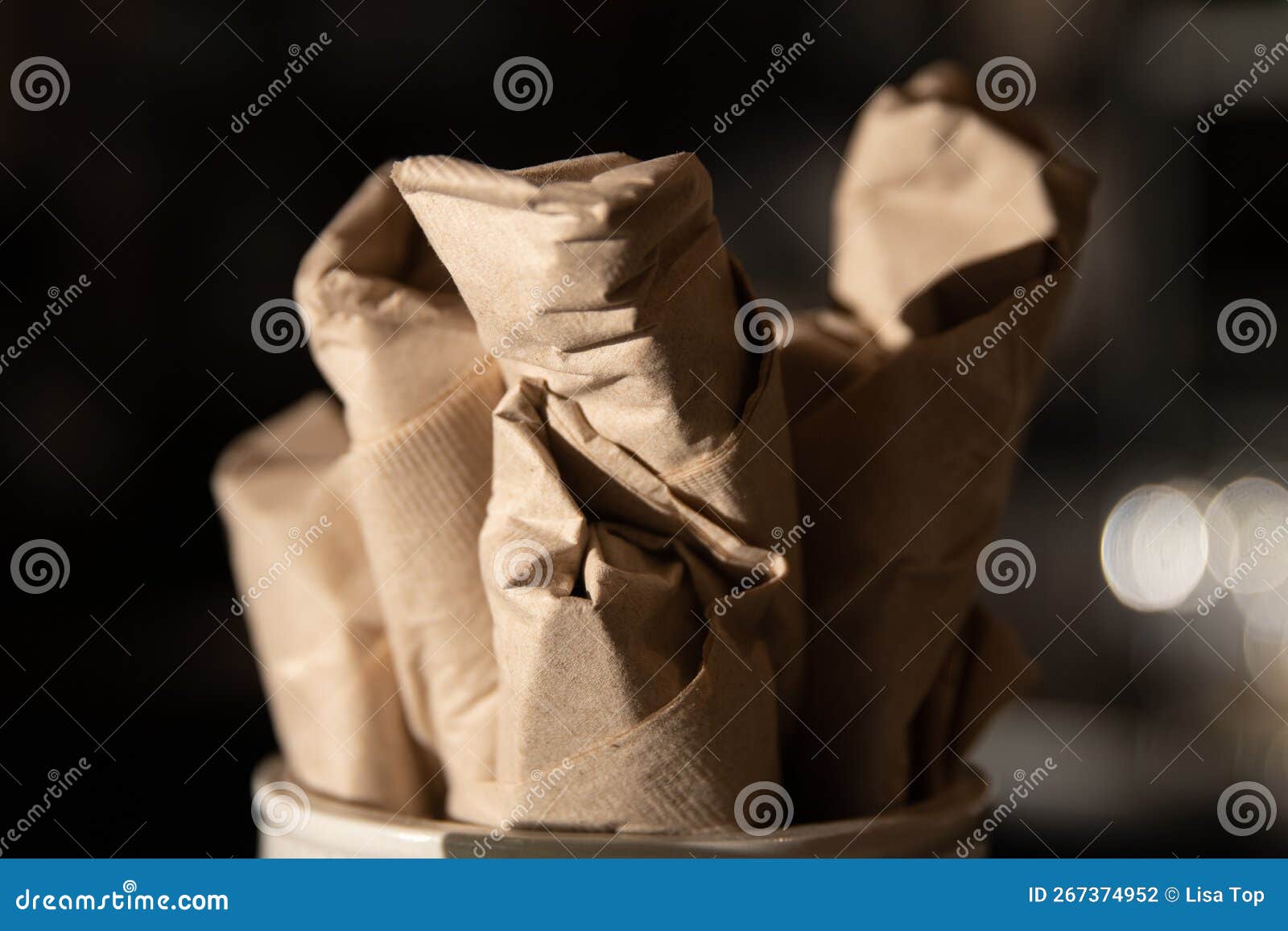 Rolled Silverware for Breakfast Stock Photo - Image of display ...
