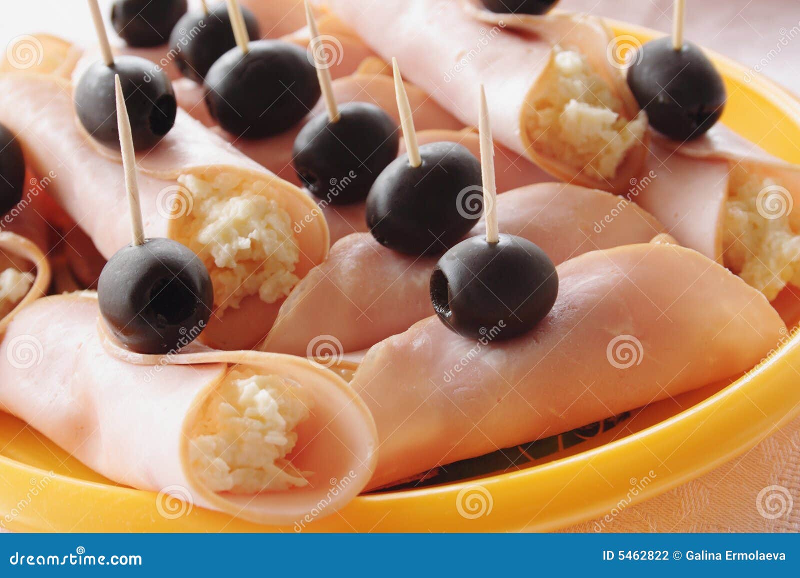 Rolled Slice of Ham with Cheese Stock Photo - Image of slice, dish: 5462822