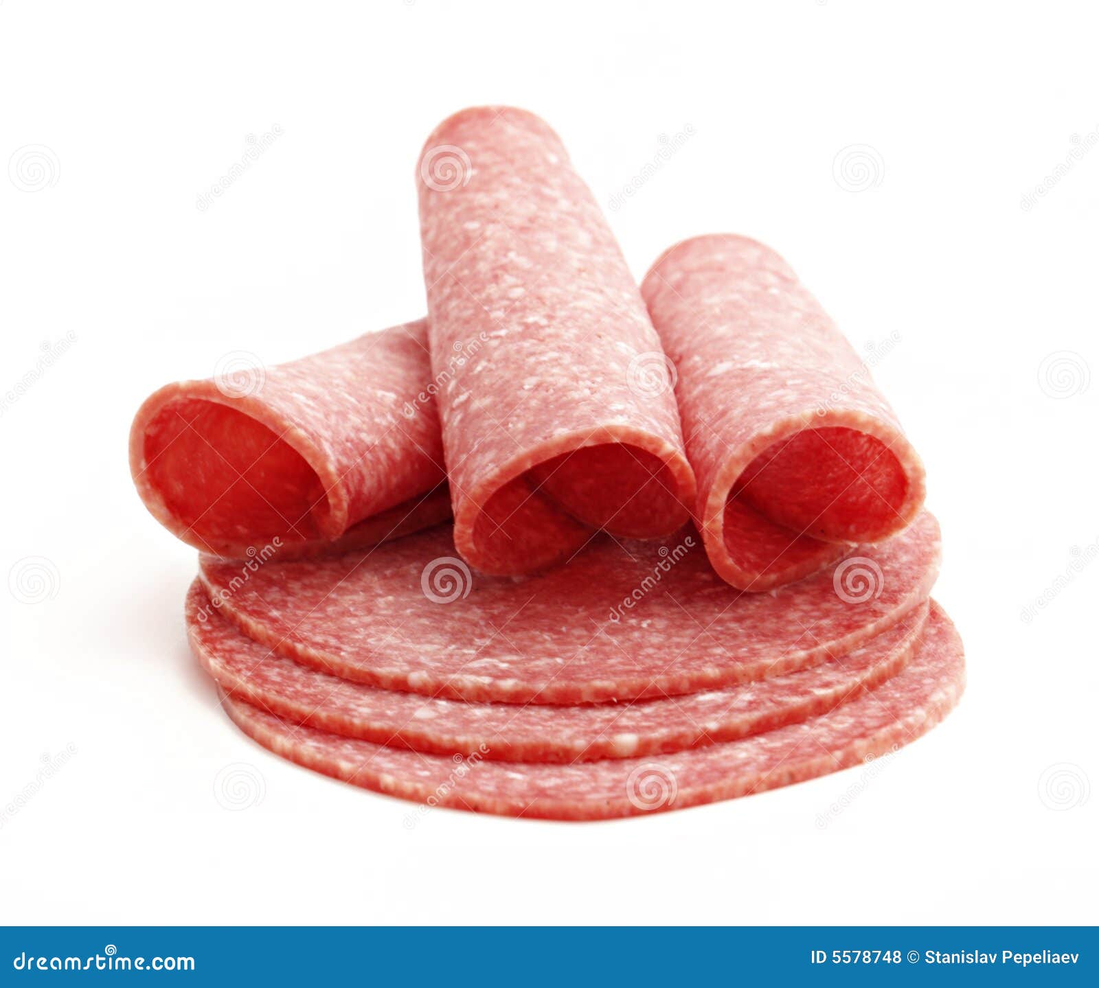 Rolled slices of sausage stock photo. Image of wurst, white - 5578748