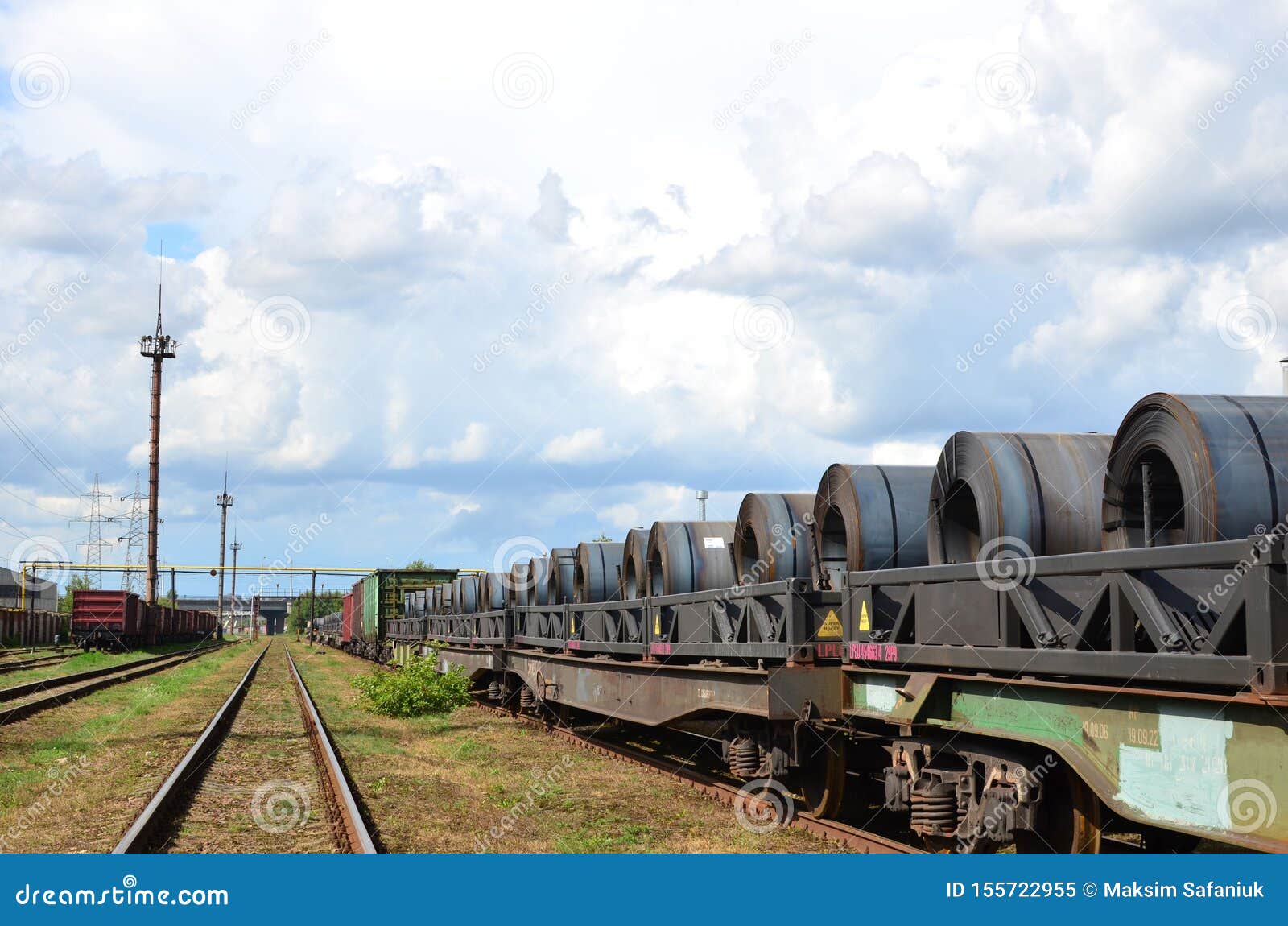 Rolled Steel Coil on on a Freight Train Fixed by a Chain. Stock Image ...