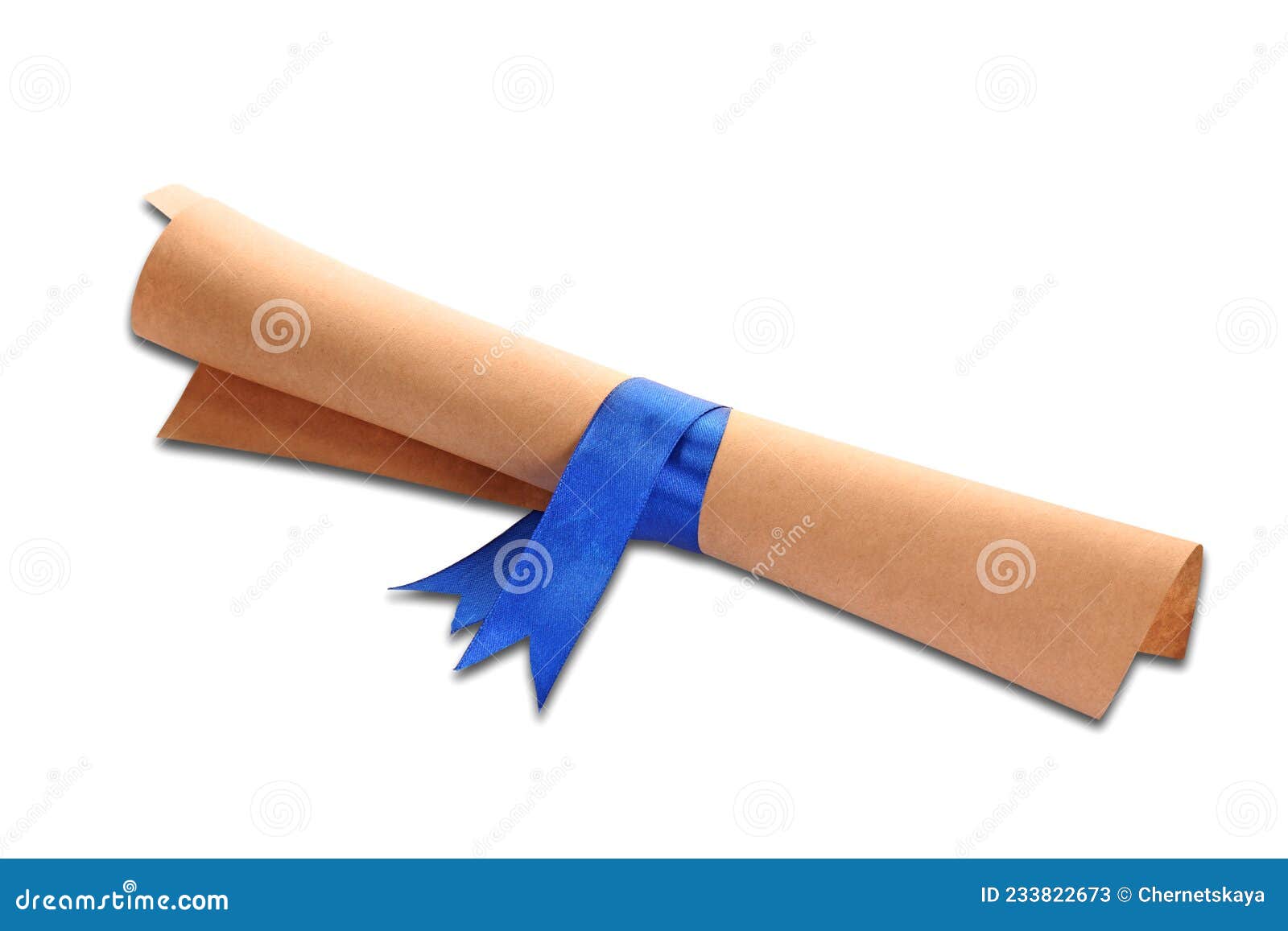 Rolled Student`s Diploma with Blue Ribbon Isolated on White Stock Image ...