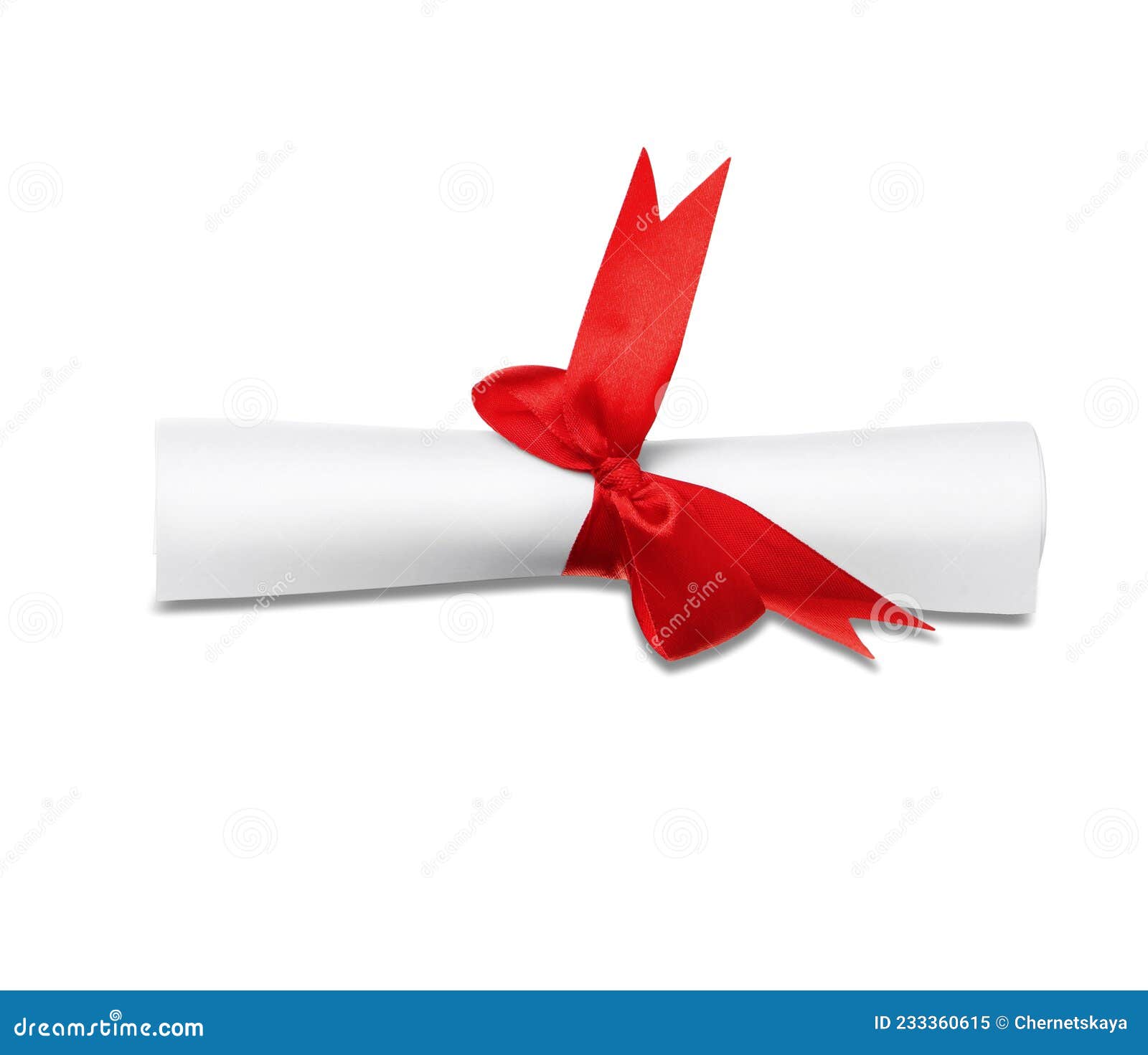 Rolled Student`s Diploma with Red Ribbon Isolated on White Stock Image ...
