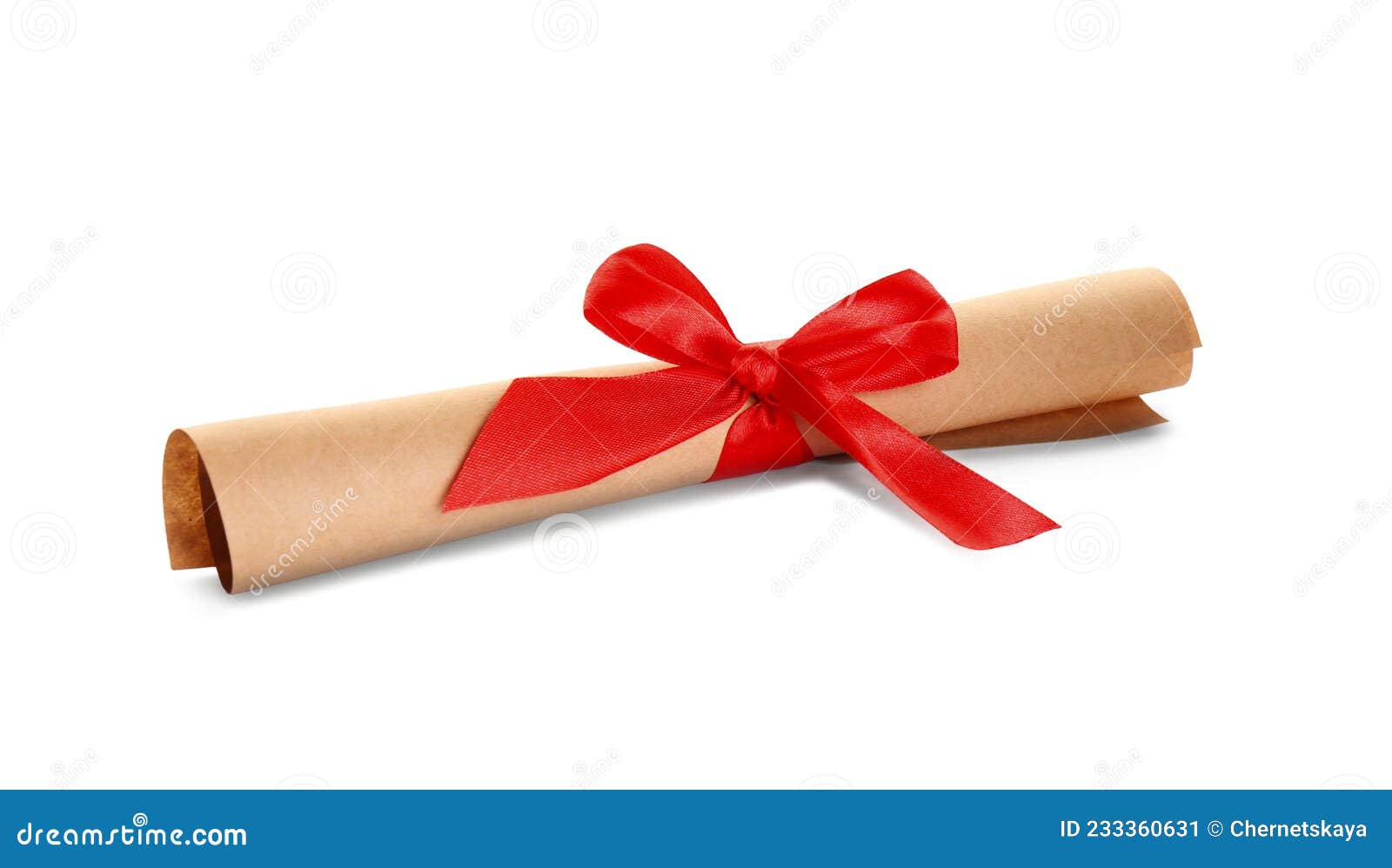 Rolled Student`s Diploma with Red Ribbon Isolated on White Stock Image ...