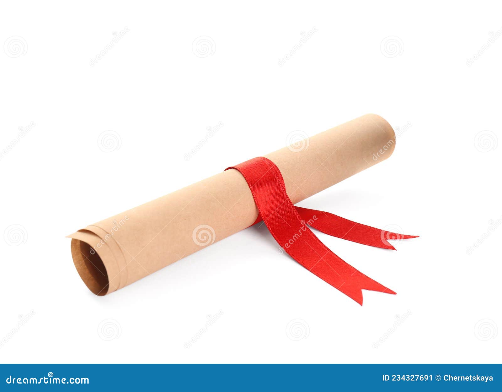 Rolled Student`s Diploma with Red Ribbon Isolated on White Stock Image ...
