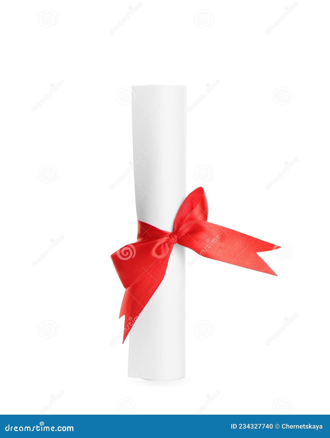 Rolled Student`s Diploma with Red Ribbon Isolated on White Stock Photo ...