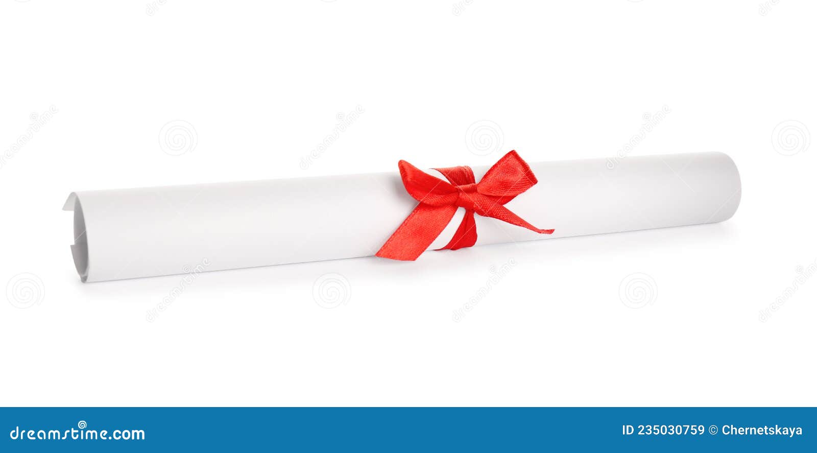 Rolled Student`s Diploma with Red Ribbon Isolated on White Stock Image ...