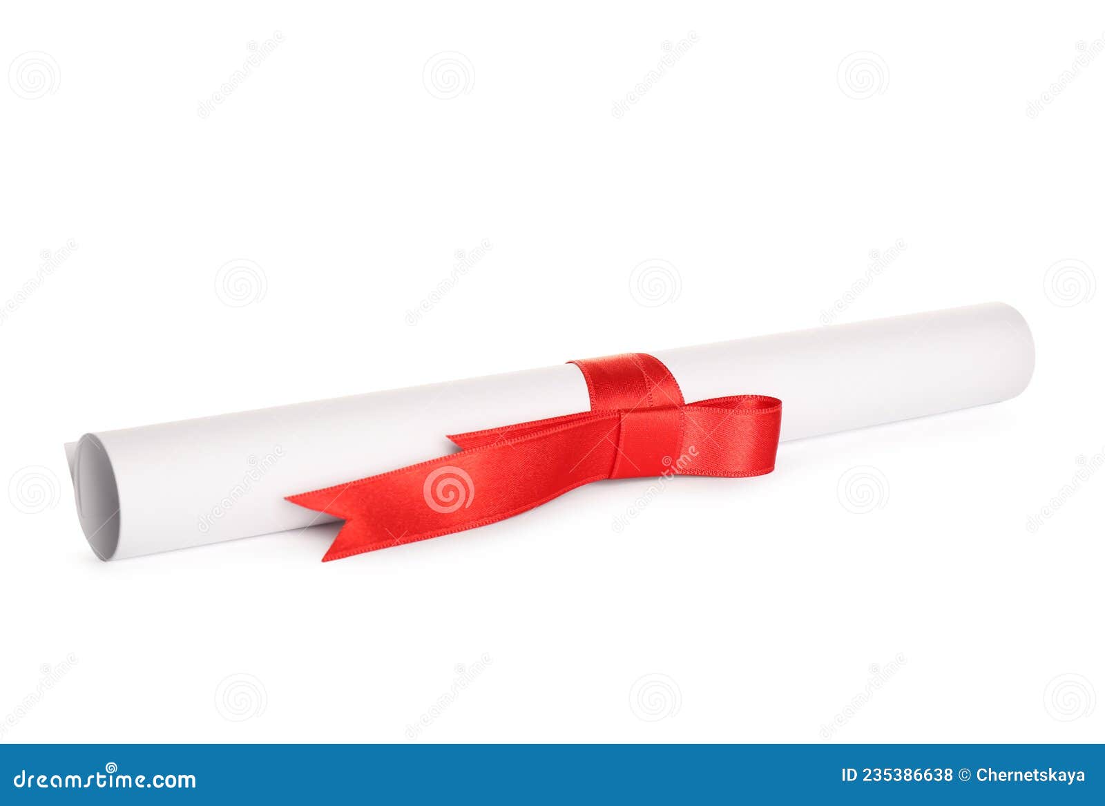 Rolled Student`s Diploma with Red Ribbon Isolated on White Stock Photo ...