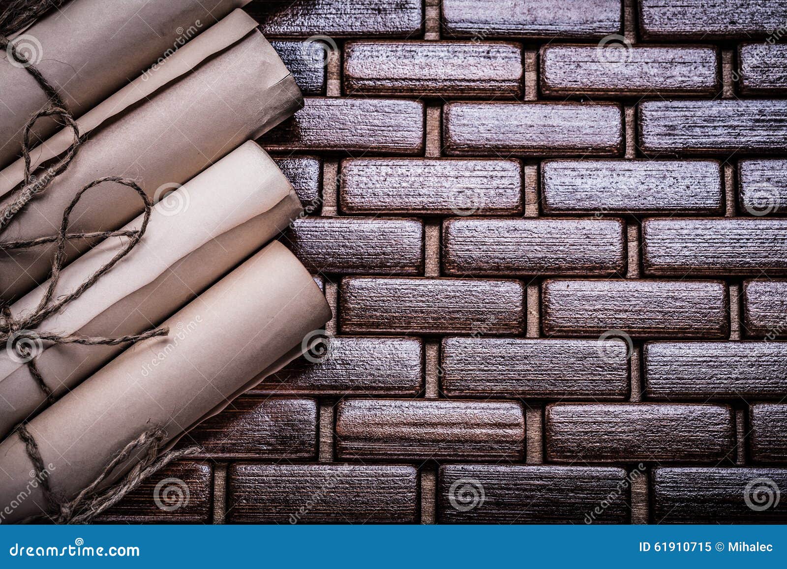 Rolled Up Ancient Documents on Wicker Wooden Stock Image - Image of ...