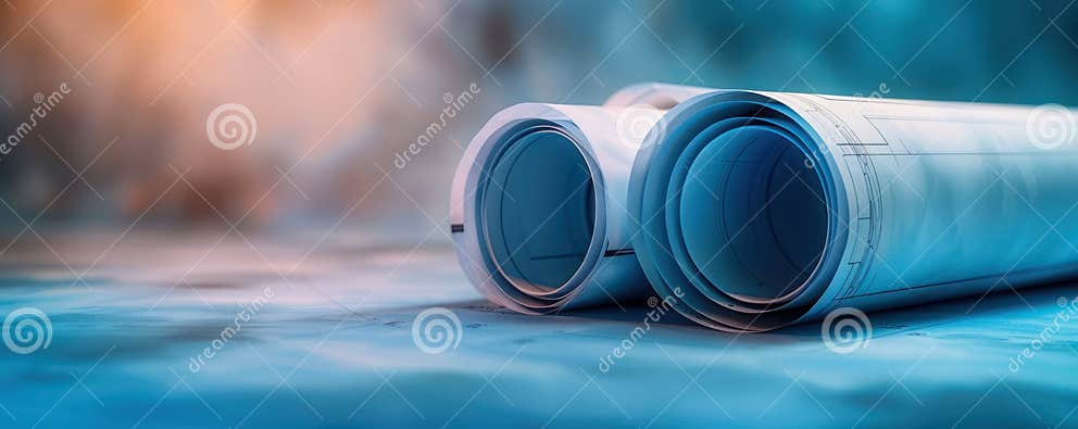 Rolled Up Architectural Blueprints, Construction Plans Drawings, Image ...