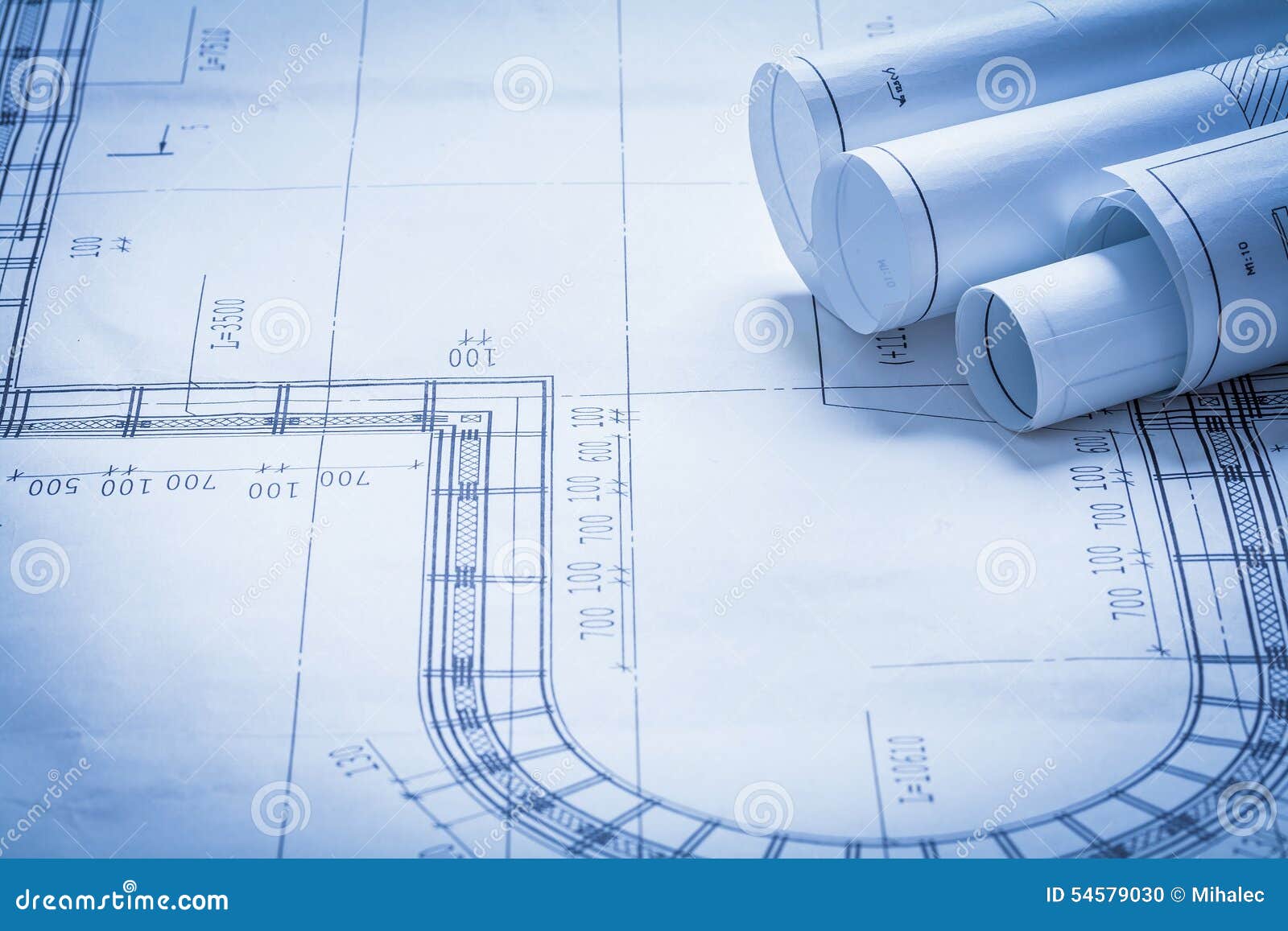 Rolled Up Blueprint Rolls Construction Concept Stock Photo - Image of ...