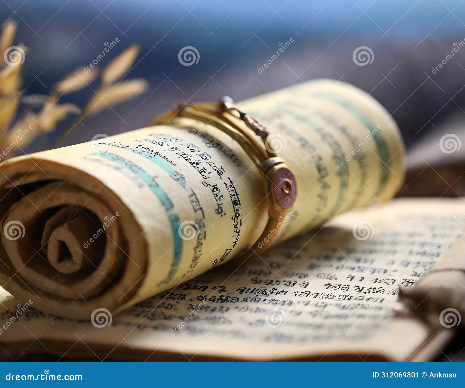 Rolled Up Book on Open Book. Generative AI Stock Illustration ...