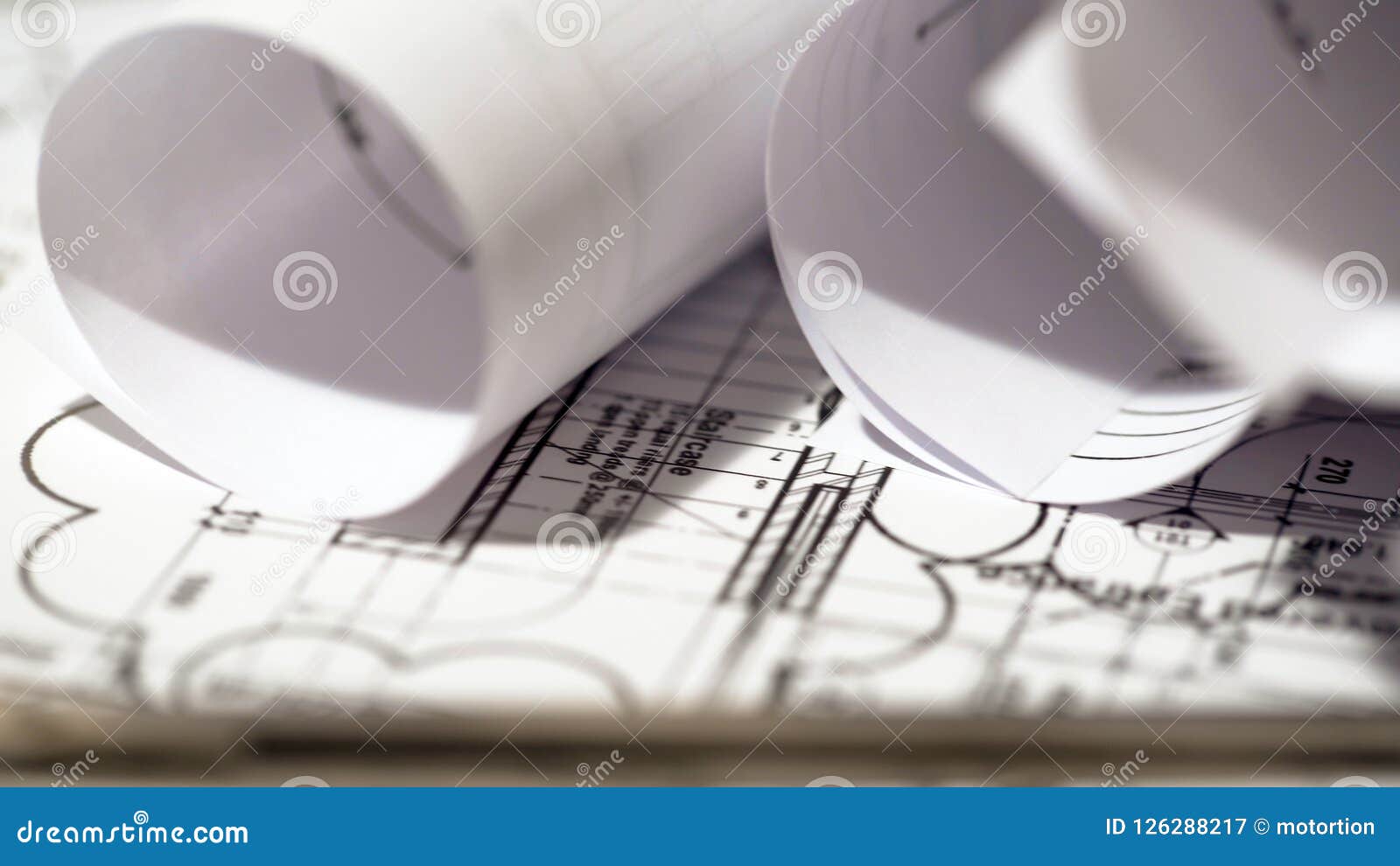 Rolled Up Building Plan Documents, Architecture Design, Construction ...