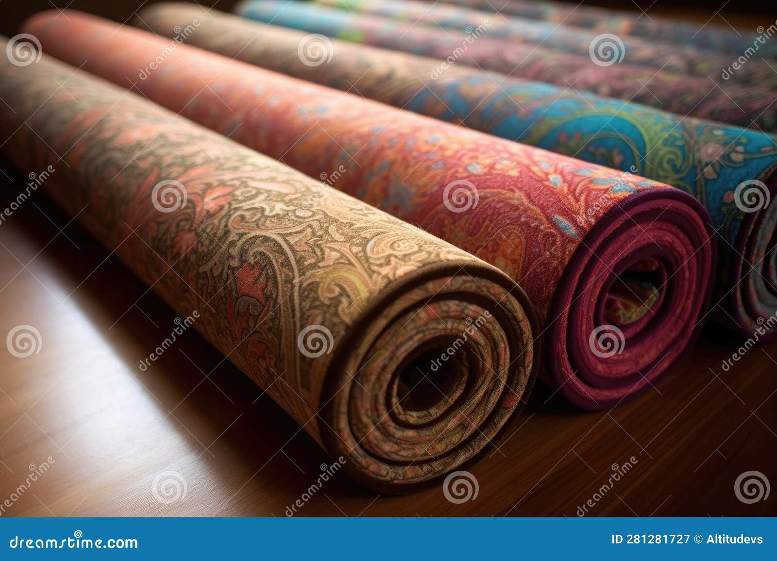 Rolled-up Carpets Showcasing Their Detailed Patterns Stock Illustration ...