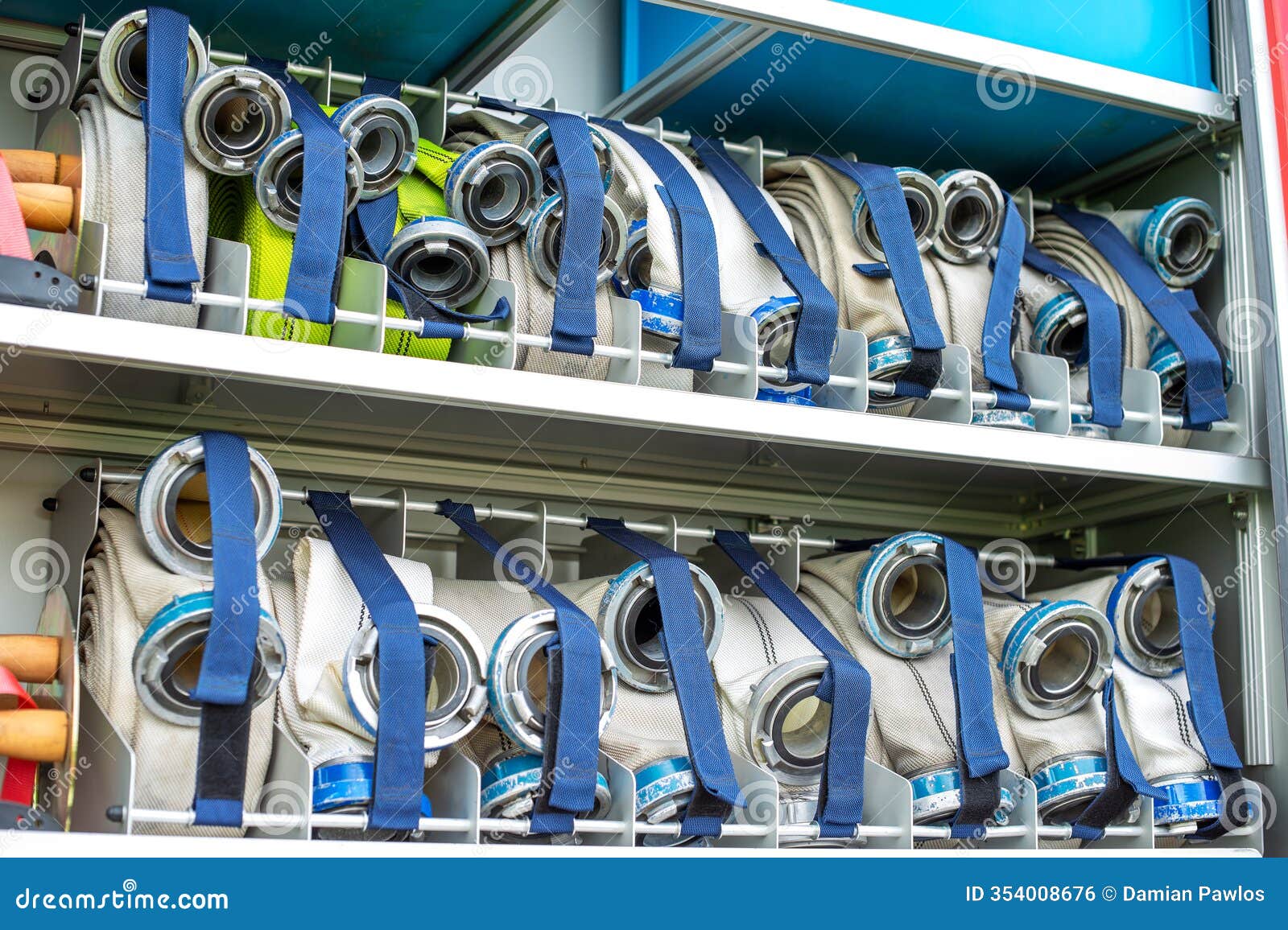 Fire Hoses, Valves And Cranes, Traffic Cones Are Located In The Cargo ...