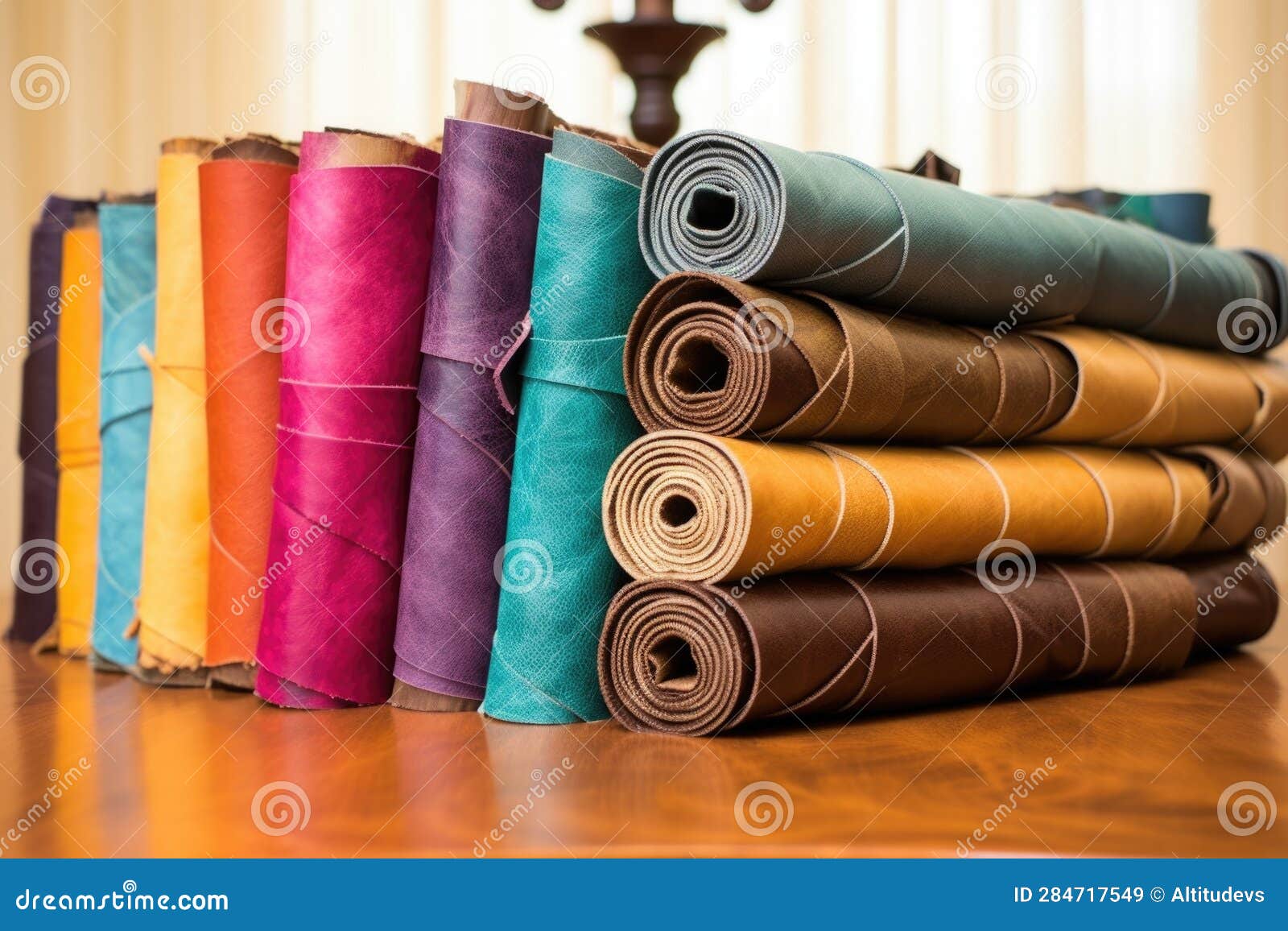 Rolled Up Luxurious Leather Hides in Various Colors Stock Image - Image ...