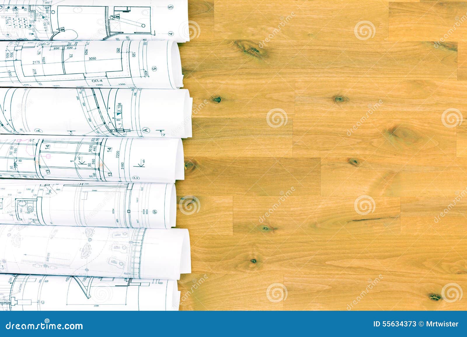 Rolled Up Plans on the Table Stock Image - Image of drafting ...