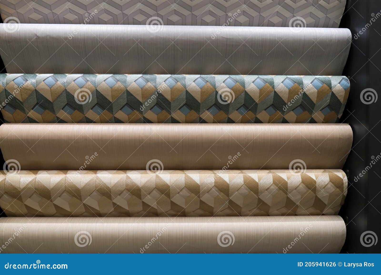 Rolled Up Rolls of Vinyl Wallpaper. Different Textures and Colors, As ...