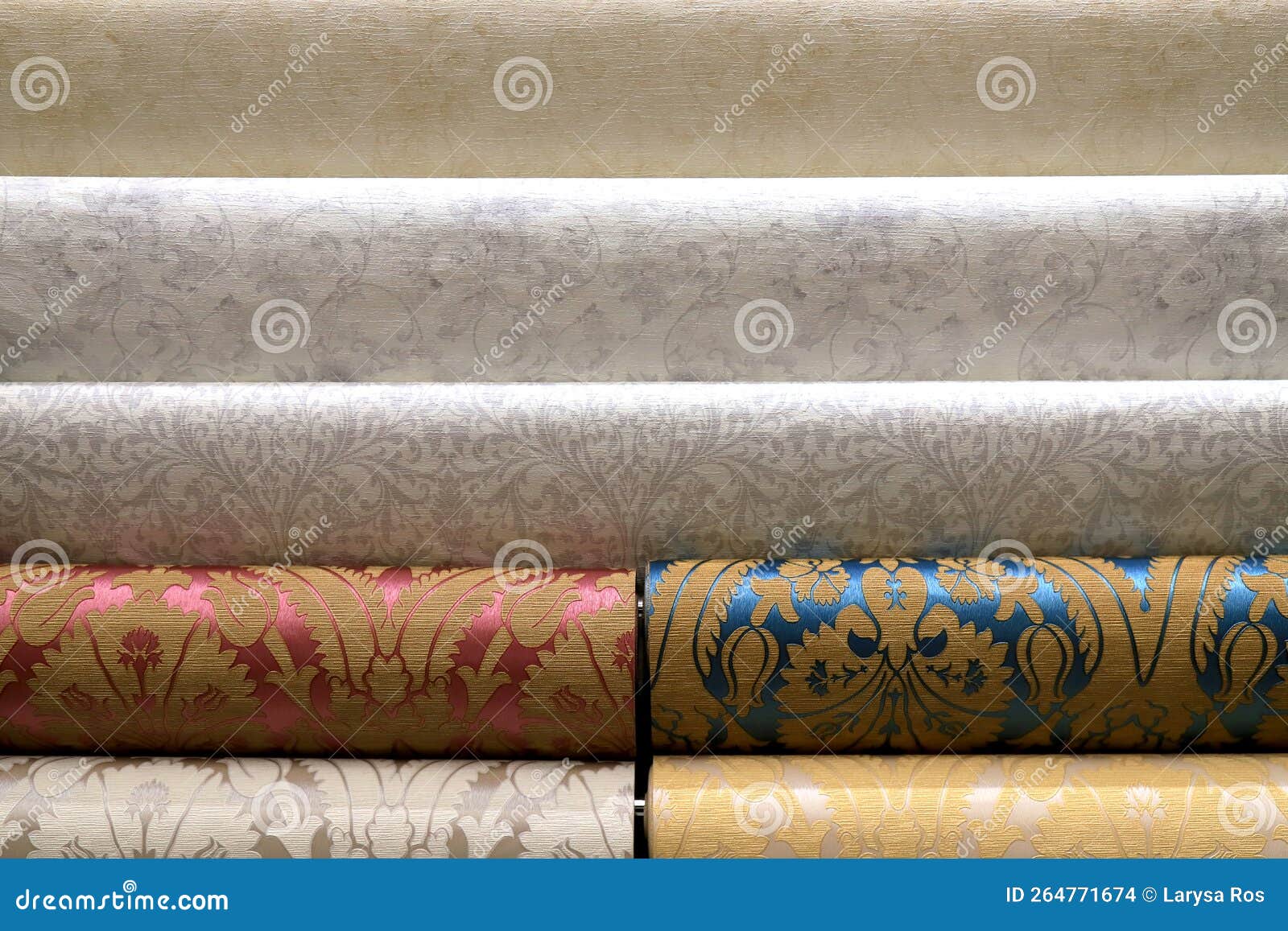 Rolled Up Rolls of Vinyl Wallpaper. Different Textures and Colors, As ...