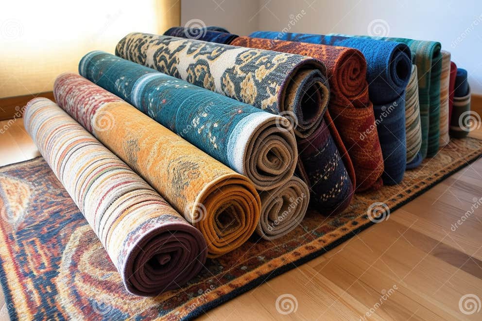 Rolled-up Rugs Showcasing Variety of Patterns Stock Illustration ...