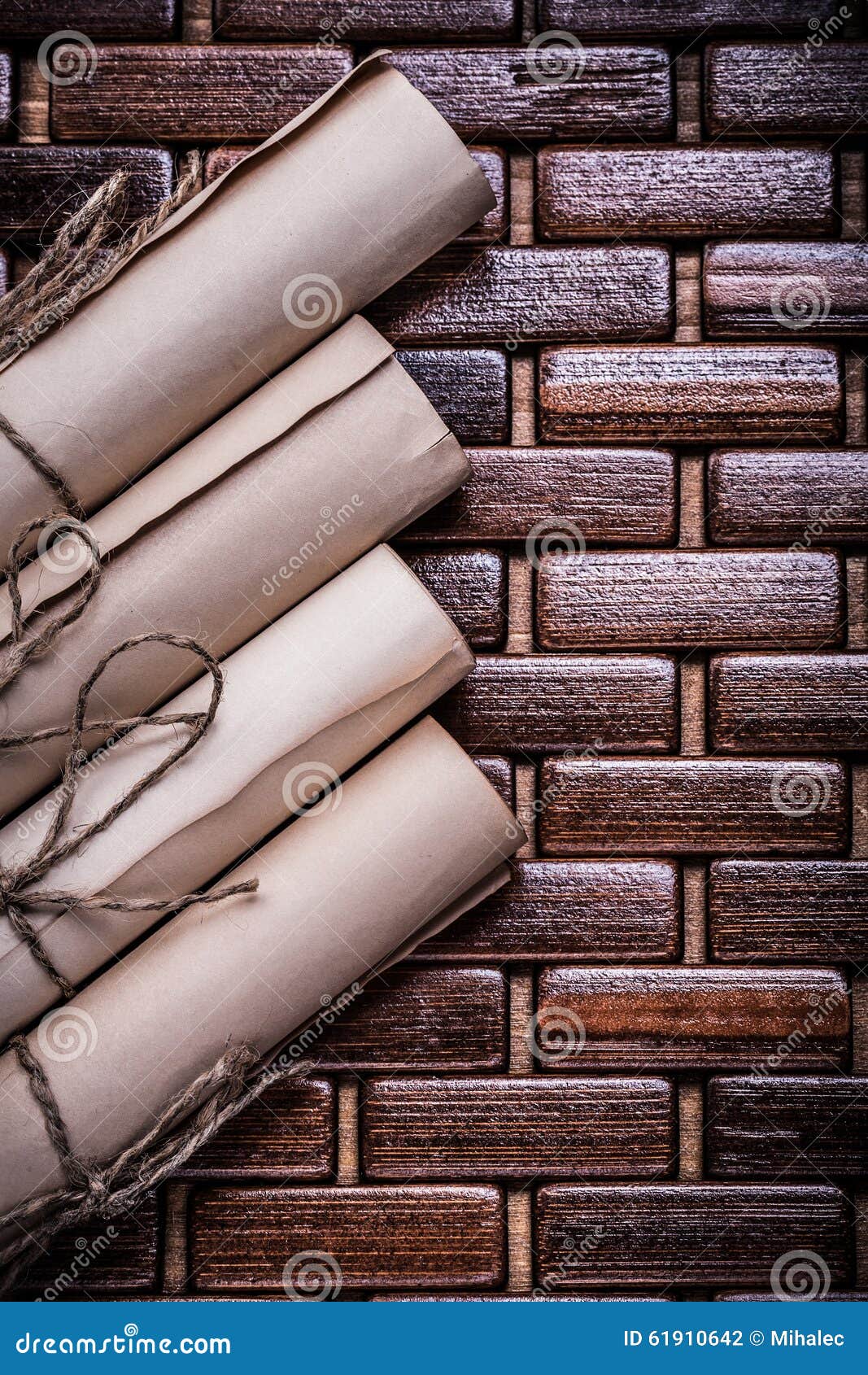 Rolled Vintage Documents with String on Wicker Stock Photo - Image of ...