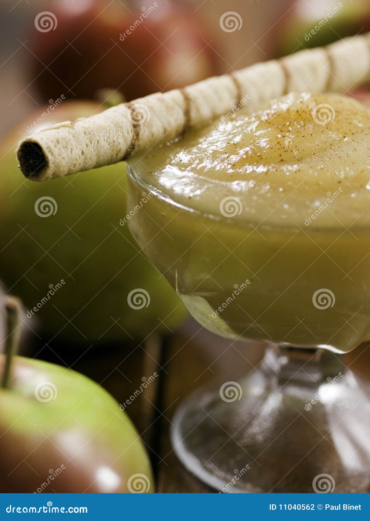 Rolled Wafer with Apple Sauce Stock Photo - Image of dessert, wood ...