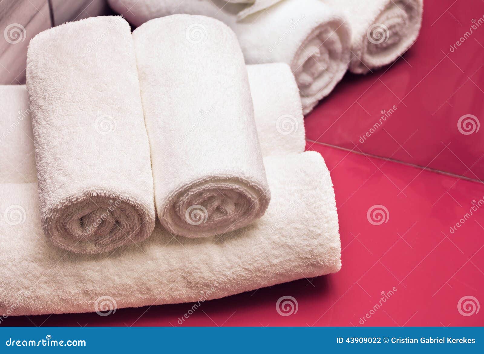 Rolled White Towels in Bathroom Stock Photo - Image of care, fabric ...