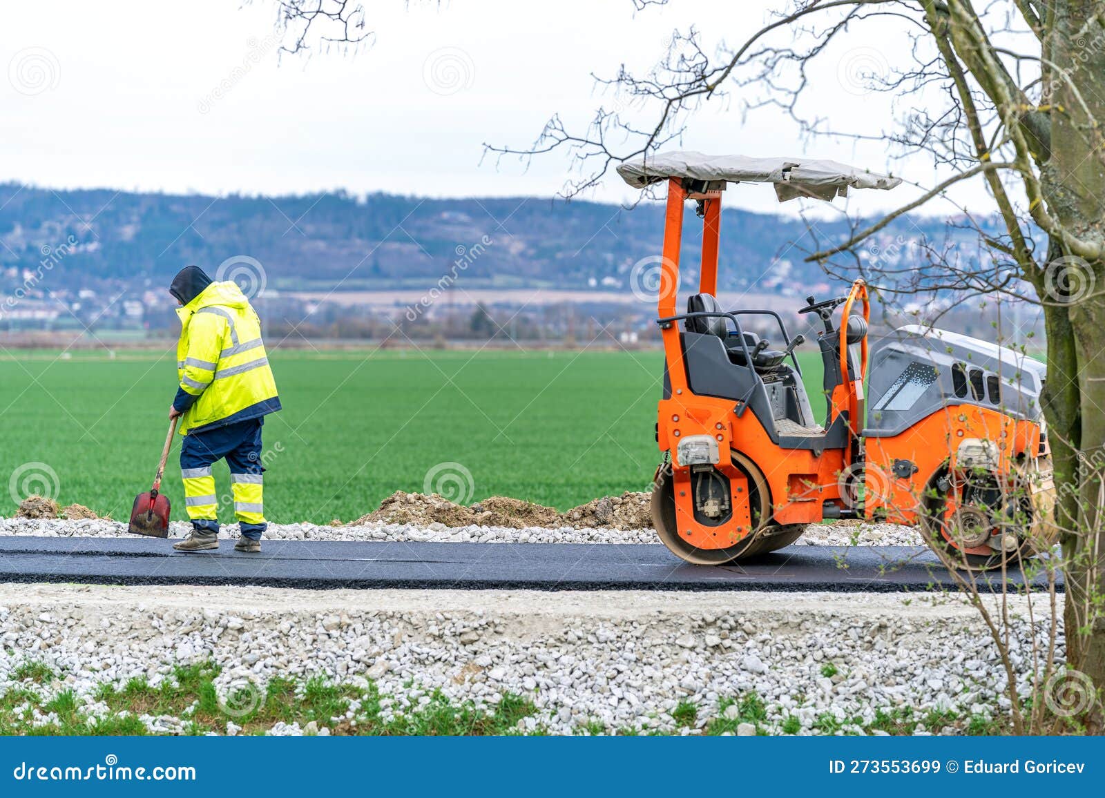 Roller for Asphalt Compaction during the Construction of a New Road and ...