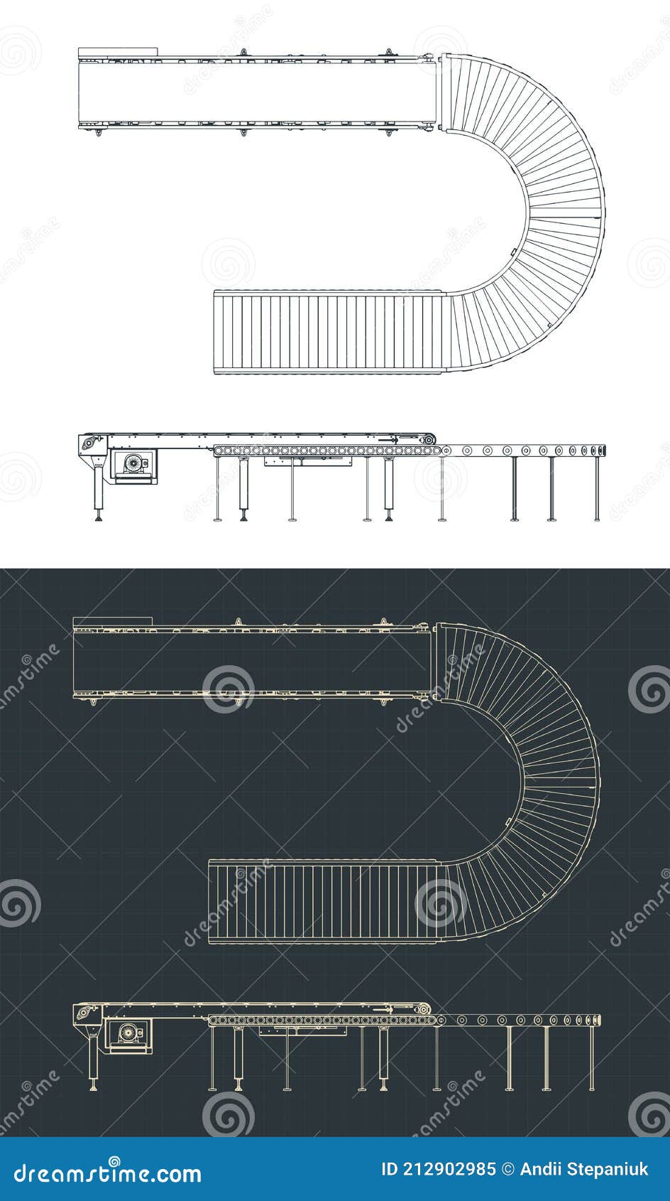 Roller And Belt Conveyors Blueprints Cartoon Vector | CartoonDealer.com ...