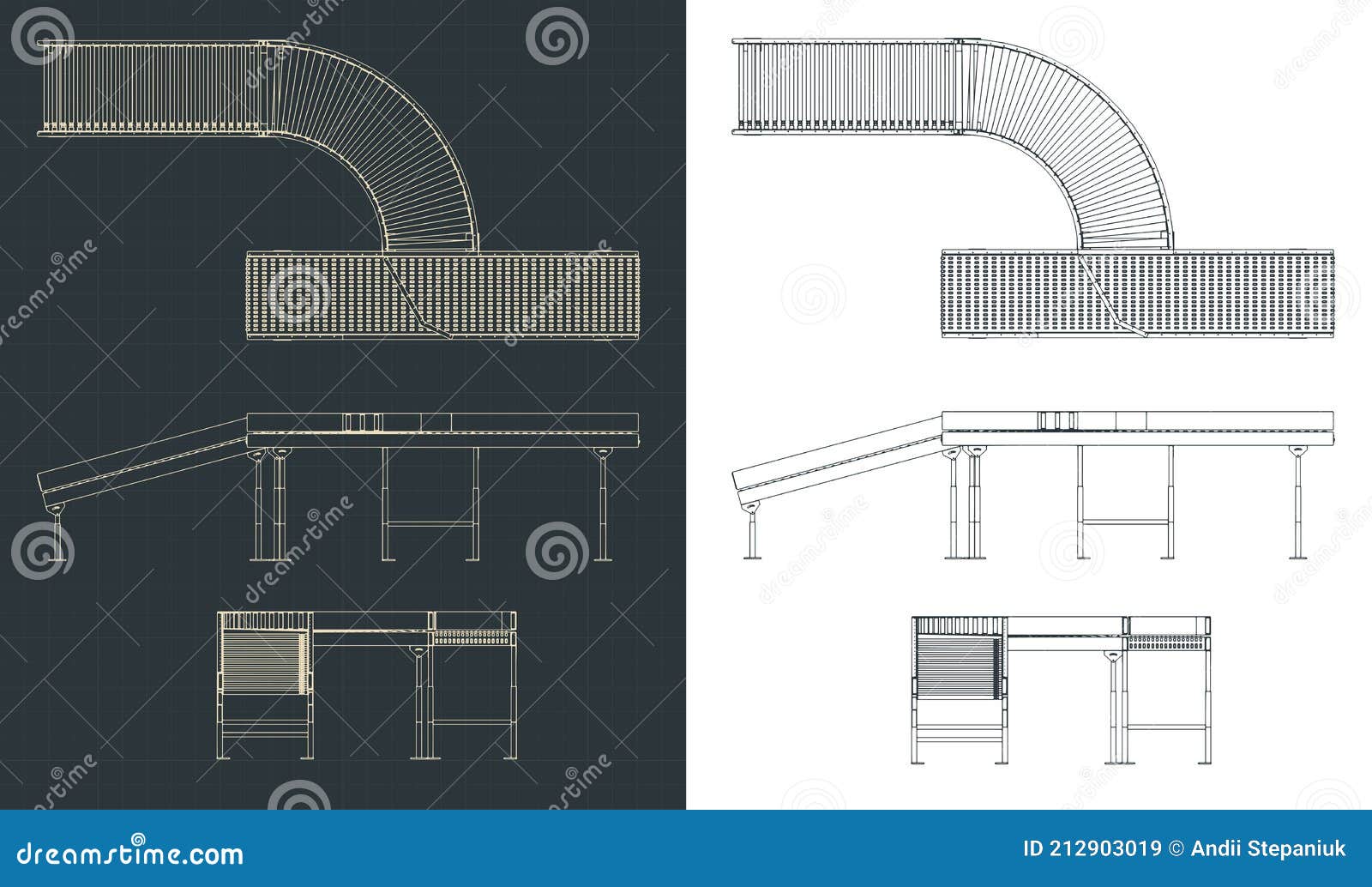 Roller and Belt Conveyors Drawings Stock Vector - Illustration of ...