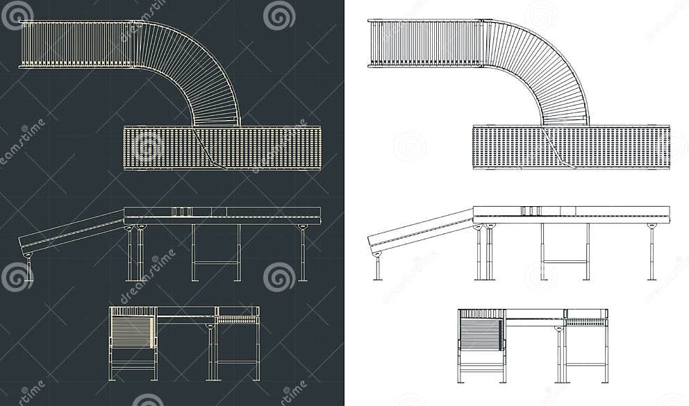 Roller and Belt Conveyors Drawings Stock Vector - Illustration of ...