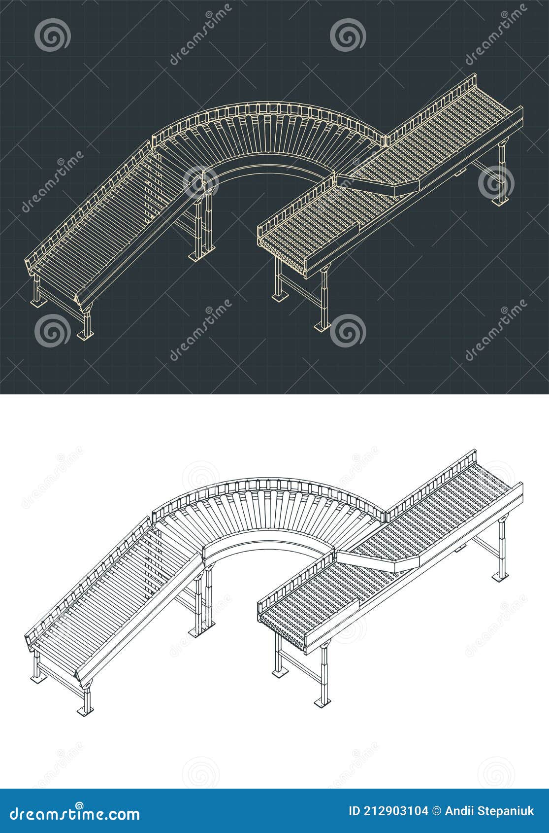Roller and Belt Conveyors Isometric Drawings Stock Vector ...