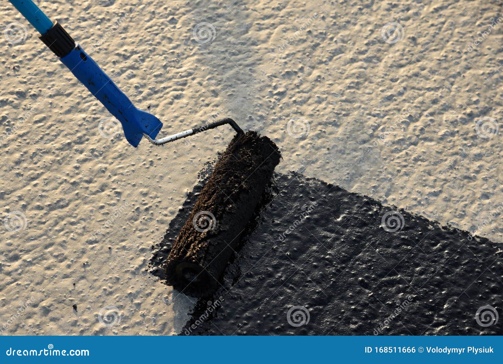 Worker Applies Bitumen Mastic on the Foundation Stock Photo - Image of ...