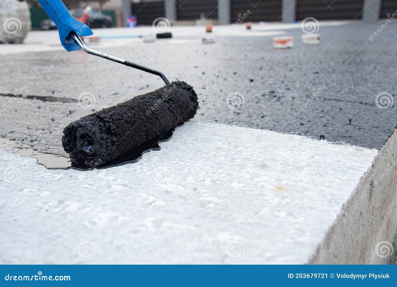 Worker Applies Bitumen Mastic on the Foundation Stock Image - Image of ...