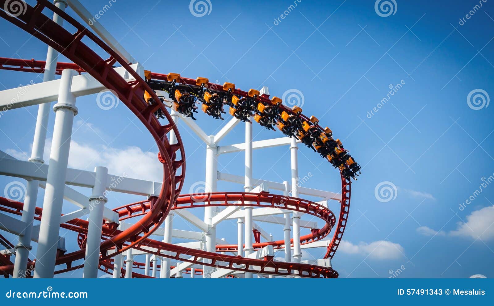 Roller Coaster in Amusement Park with Blue Sky Stock Image - Image of ...