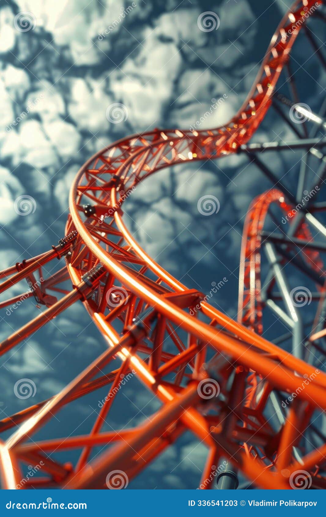 A Roller Coaster Ascending into the Sky, with Clouds and Blue Sky in ...