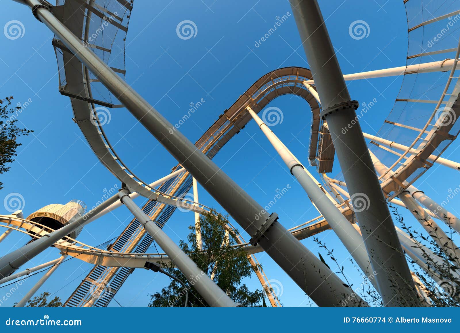 Roller Coaster with Blue Sky at Sunset Stock Photo - Image of dizziness ...